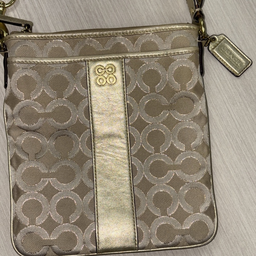 Coach Metallic Gold And Tan Crossbody Bag - Gem